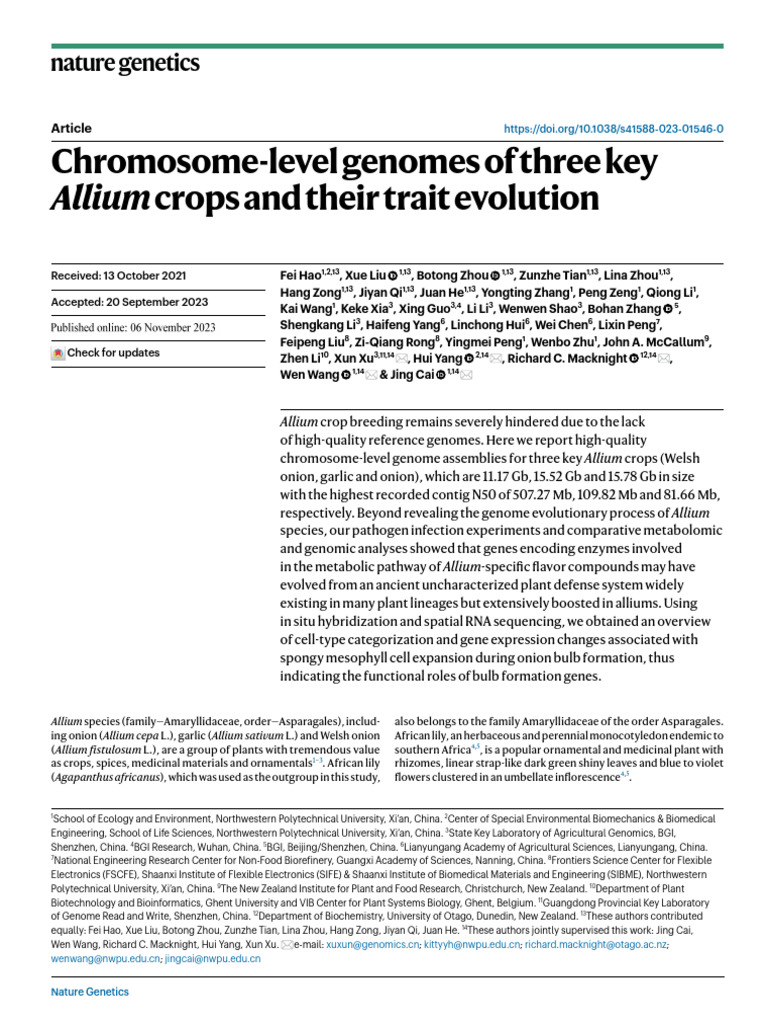 Chromosome Level Genomes of Three Key Allium Crops and Their Trait ...