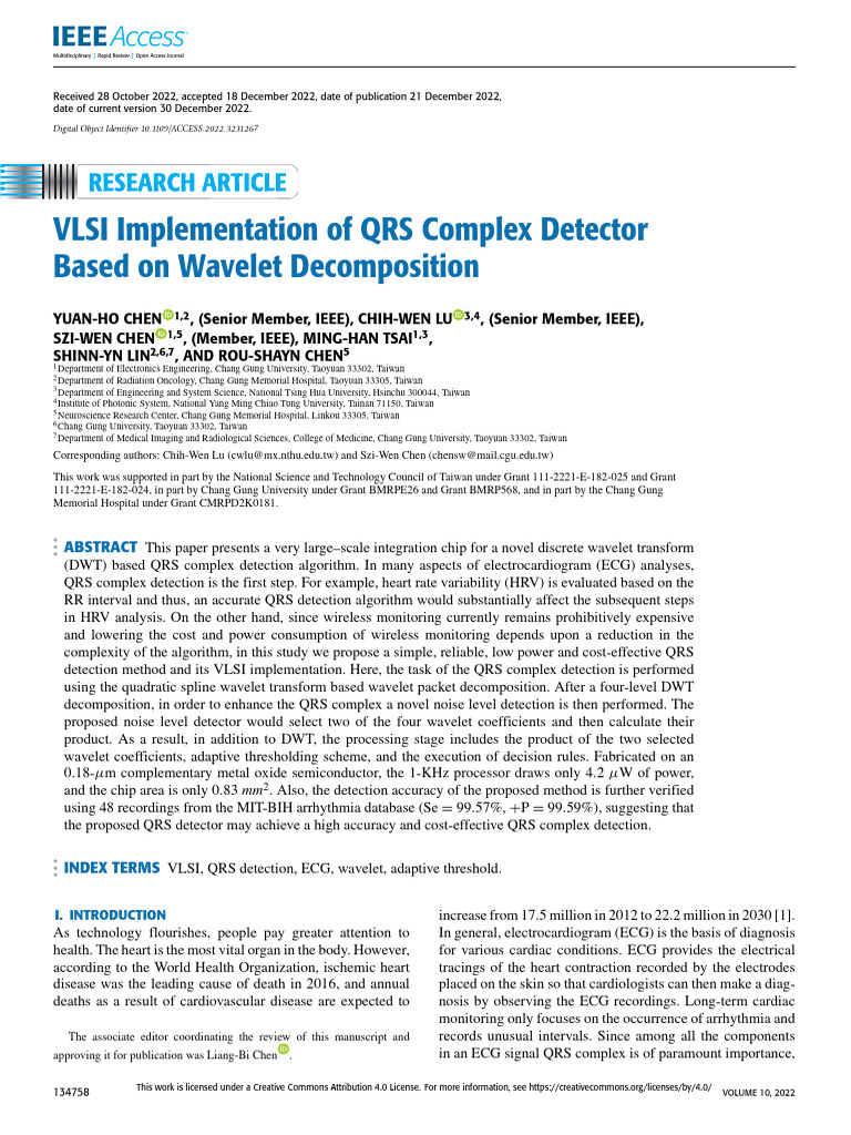 VLSI Implementation of QRS Complex Detector Based On Wavelet Decomposition | PDF | Wavelet ...