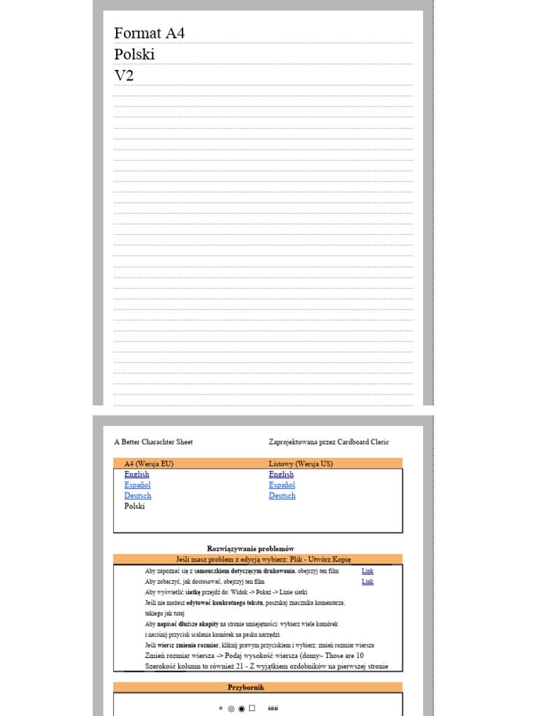 A4 A Better Character Sheet - Polski | PDF