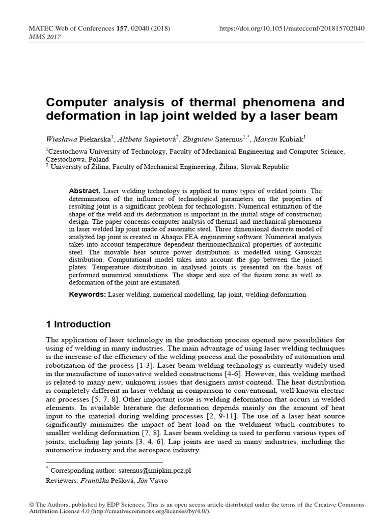 Laser Welding Analysis of Lap Joints | PDF | Welding | Construction