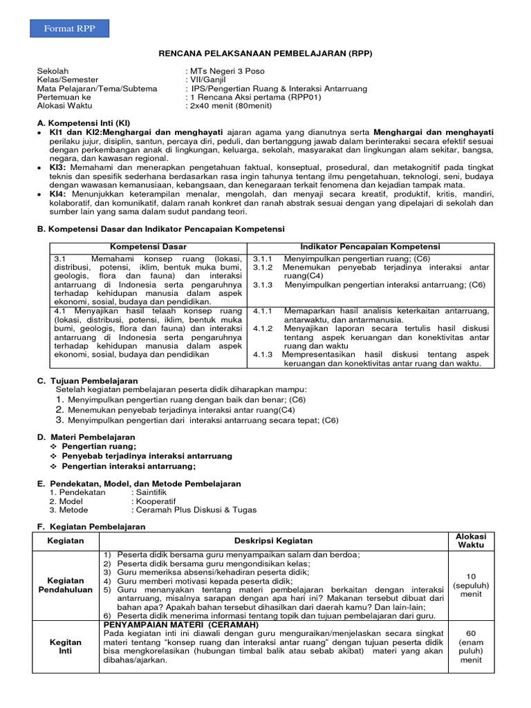 Recana Aksi Pertama - RPP 01-FIX | PDF