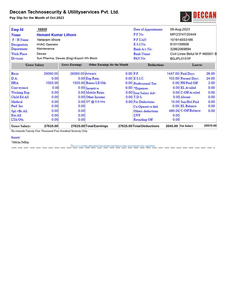 Pay Slip | PDF | Expense | Employment Compensation