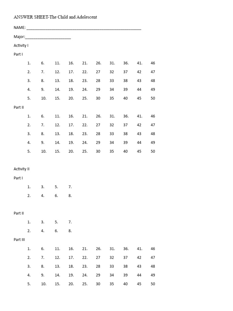 Kids' Answer Sheet for Activities | PDF