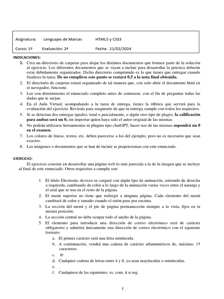 Ejercicio de HTML5 y CSS3: Página Web | PDF | Software | Informática