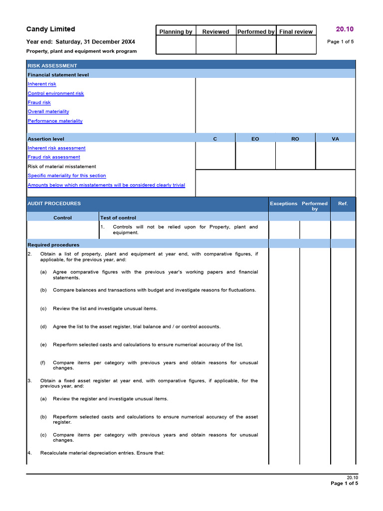 Audit Procedures for PPE | PDF | Audit | Internal Audit
