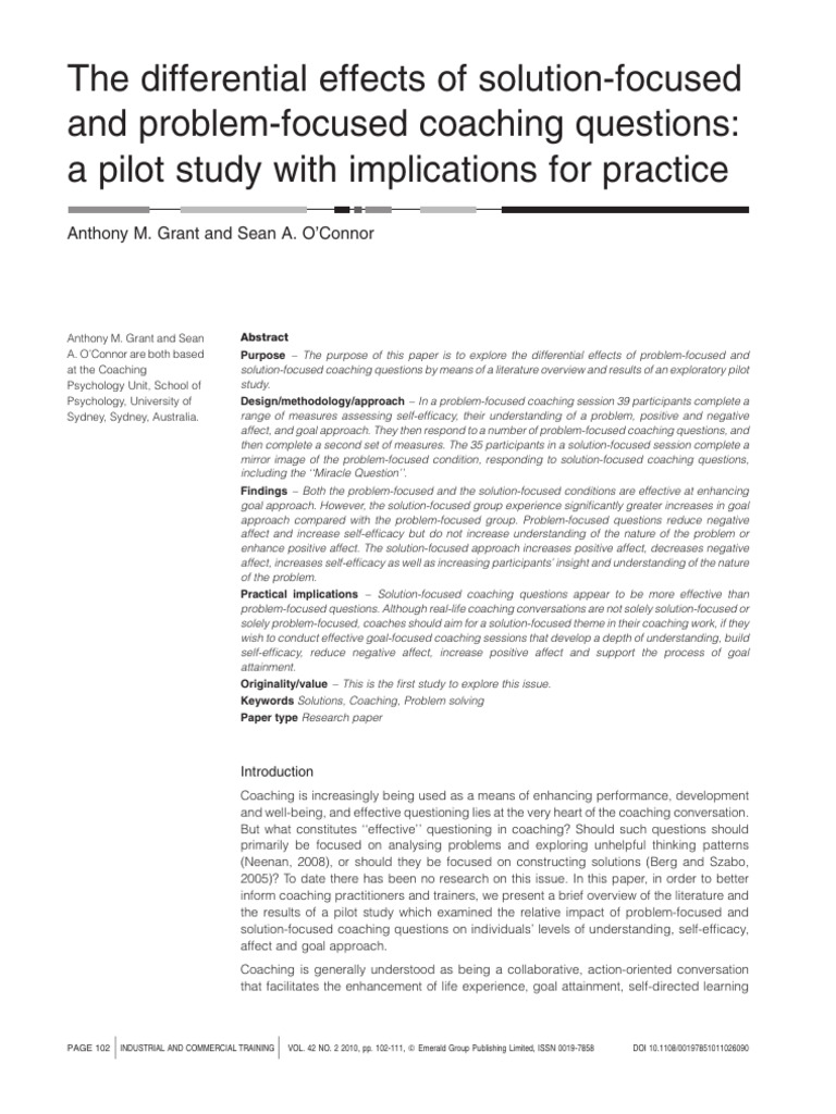 Grant & O Connors - Solution-Focused Coaching | PDF | Cognitive ...