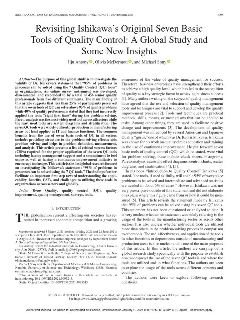 Revisiting Ishikawas Original Seven Basic Tools of Quality Control A Global Study and Some New ...