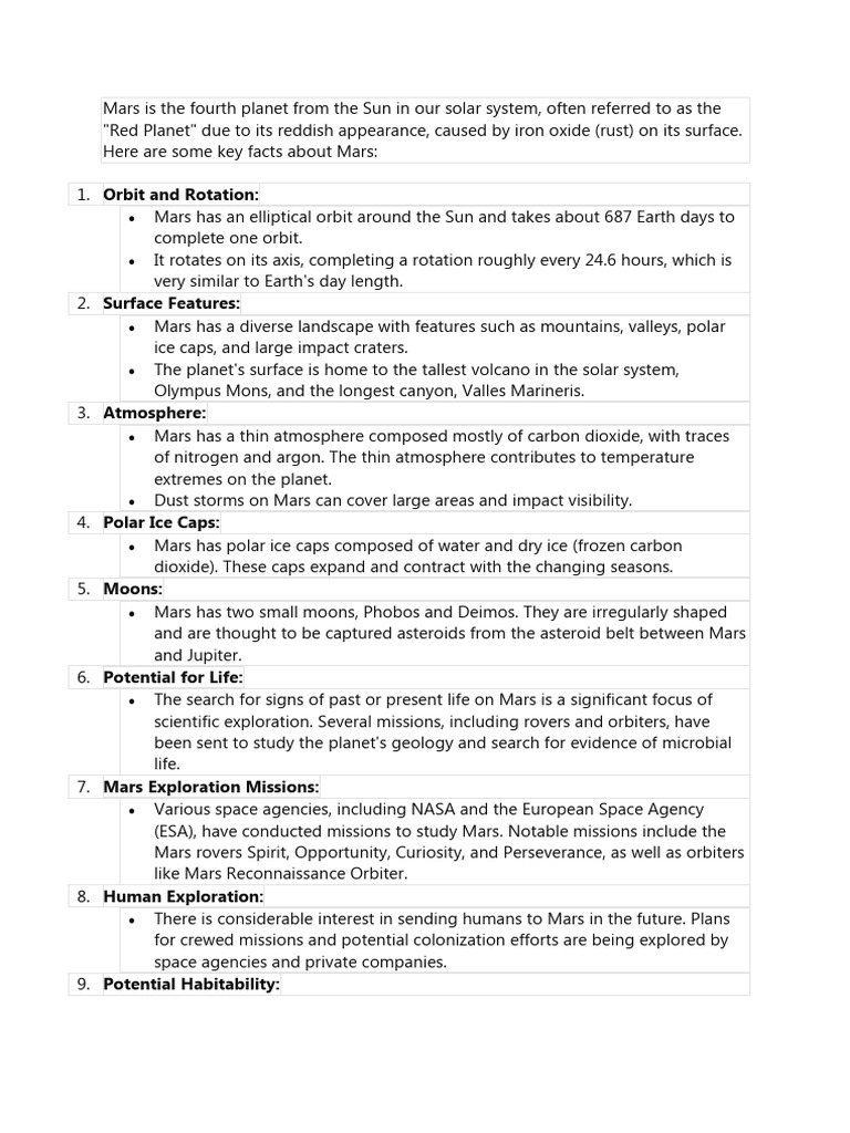 Mars | PDF | Mars | Exploration Of Mars