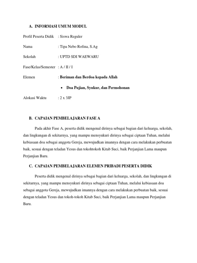Modul Agama Doa Pujian, Syukur, Dan Permohonan | PDF