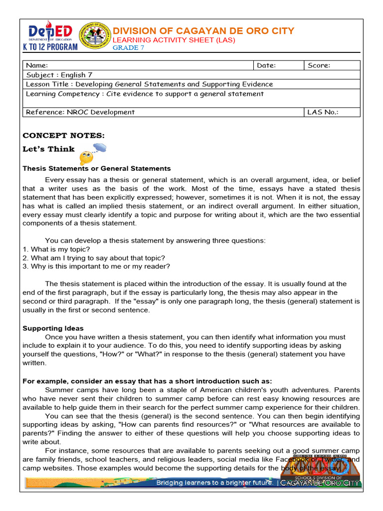 LAS 12 (3rd) ENGLISH 9 | PDF | Essays | Thesis