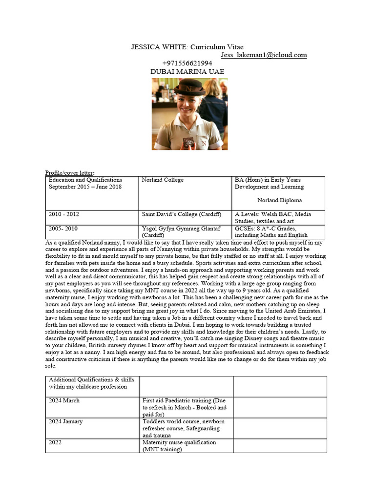 Jessica Lakeman - CV 2024 Feb 2 | PDF | Nanny | Child Care