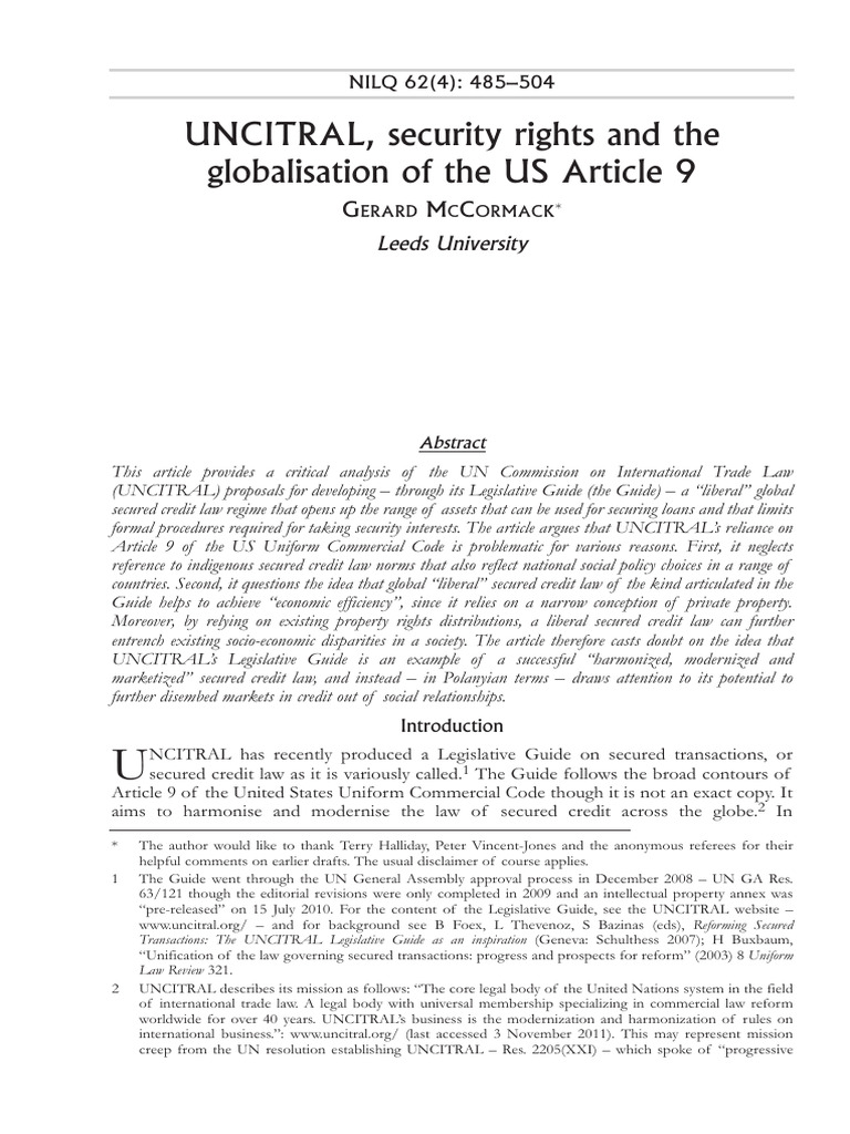 ING - UNCITRAL Security Rights and The Globali | PDF | Loans | Debt
