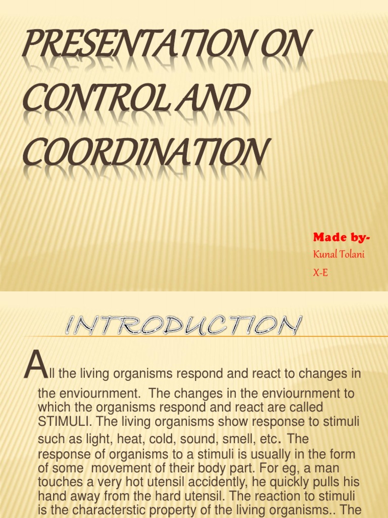 Presentation On Control and Coordination | PDF | Plant Hormone | Neuron