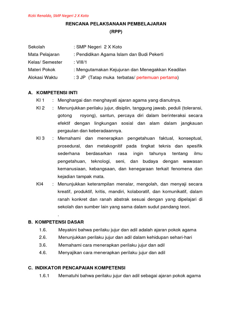 Contoh RPP Persiapan UKIN PPG Daljab 2021 | PDF | Karier & Perkembangan