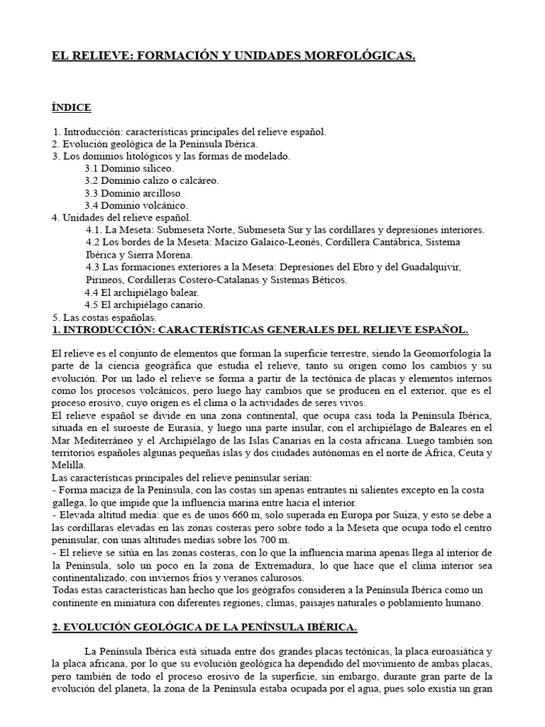 El Relieve. Formación y Principales Unidades Morfológicas | PDF | Divisiones Fisiográficas ...