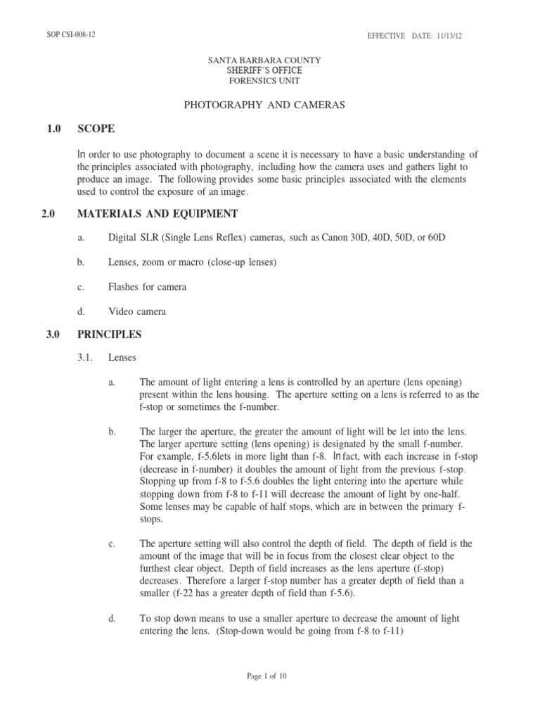 SOP CSI 008 12 Photography and Cameras | PDF