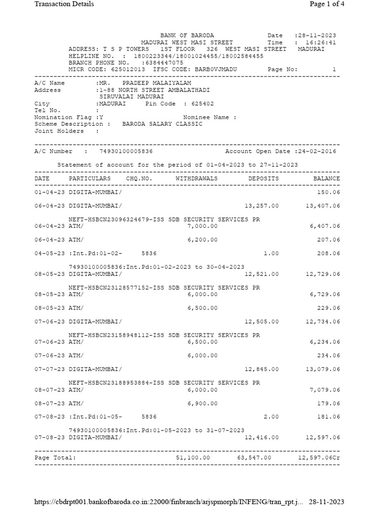 Statment | PDF | Cheque | Automated Teller Machine