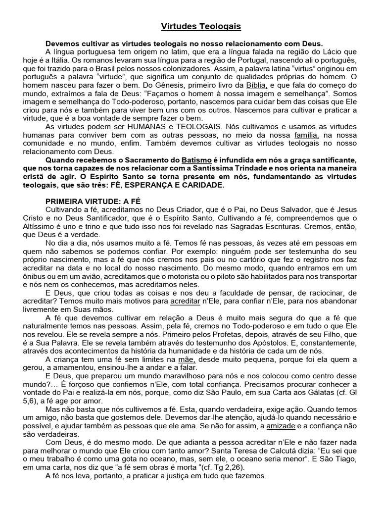 Virtudes Teologais e Cardiais | PDF