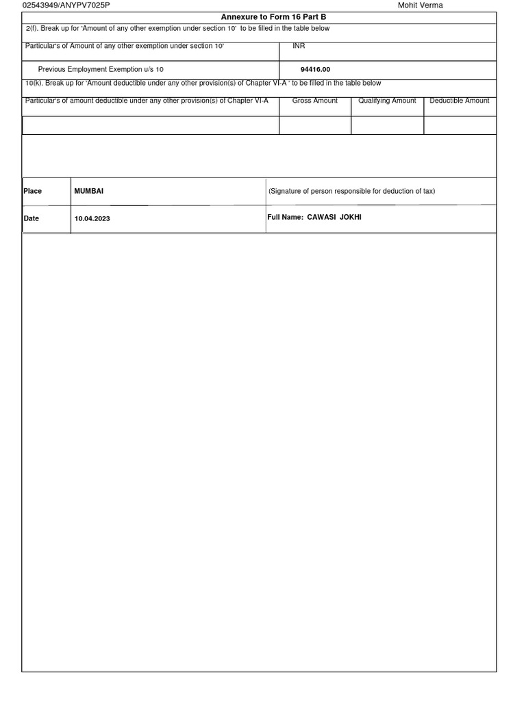 Annexure To Form 16 | PDF | Employee Benefits | Salary