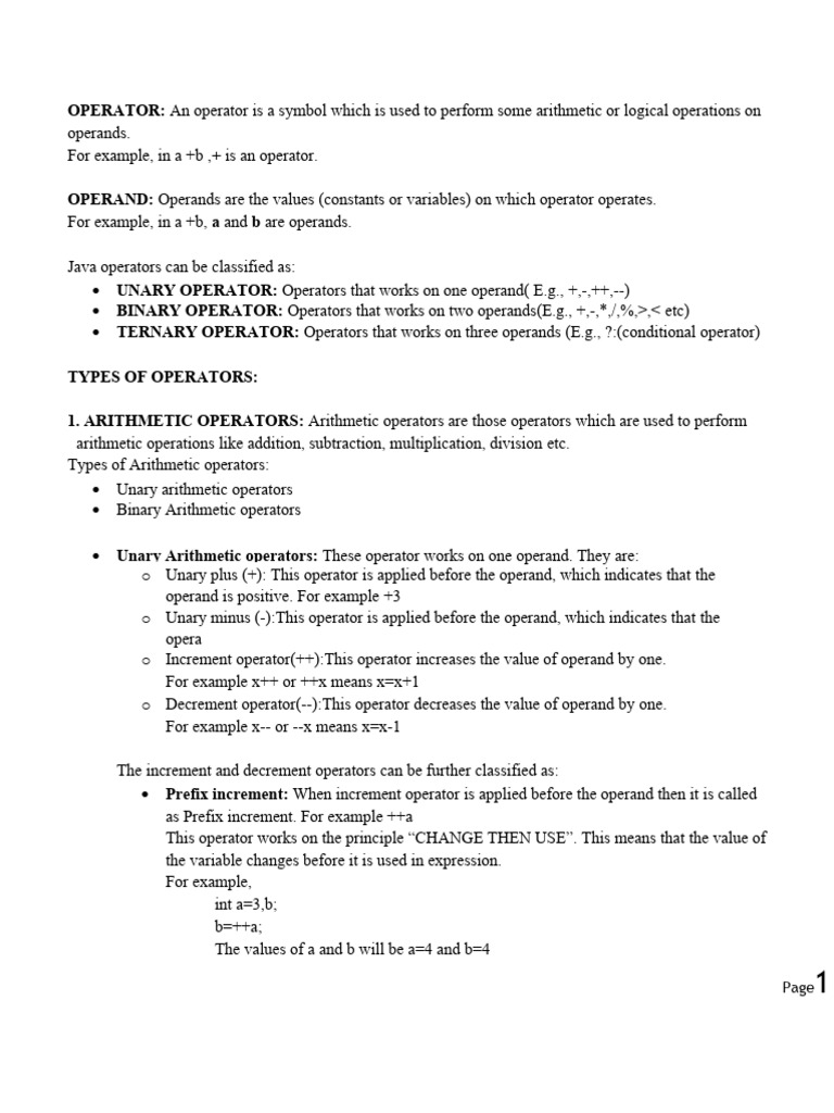 Java Operators And Expressions Guide Pdf Computer Programming Software Engineering
