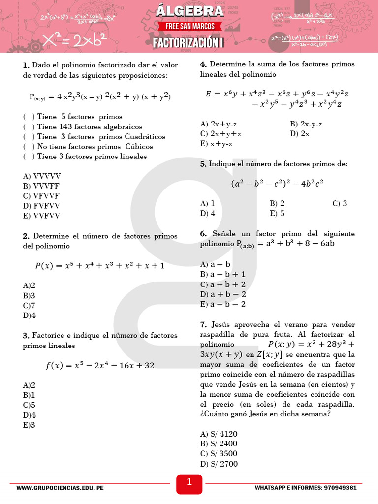 Factorización I - Álgebra | PDF | Factorización | Matemática Elemental