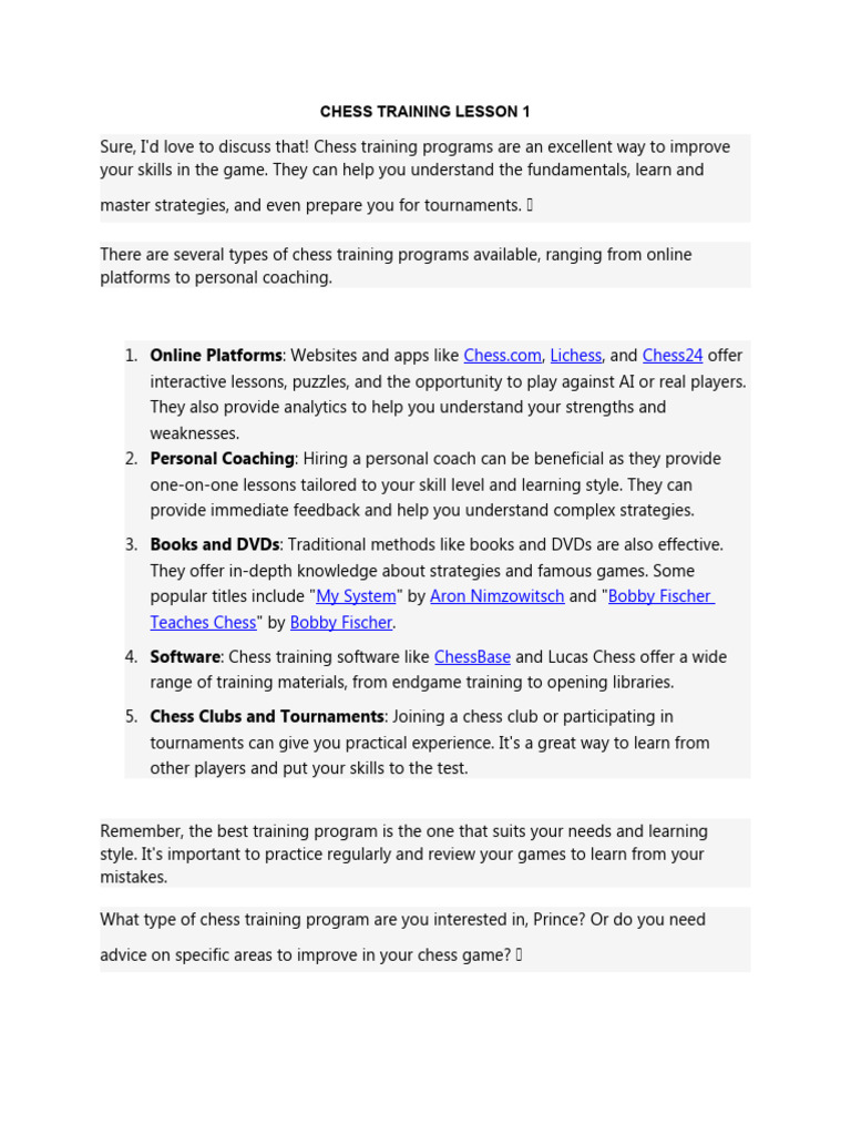 Chess Training Lesson 1 | PDF