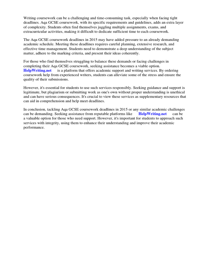 Aqa Gcse Coursework Deadlines 2015 | PDF | Thesis | Essays