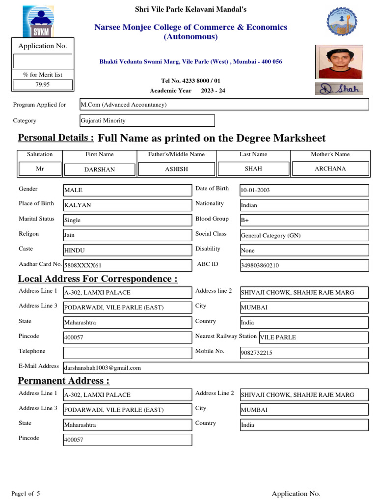 ZNM Mcom Application | PDF