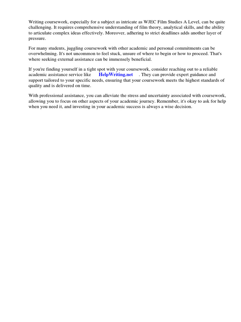 Wjec Film Studies A Level Coursework Deadline | PDF | Gce Advanced ...