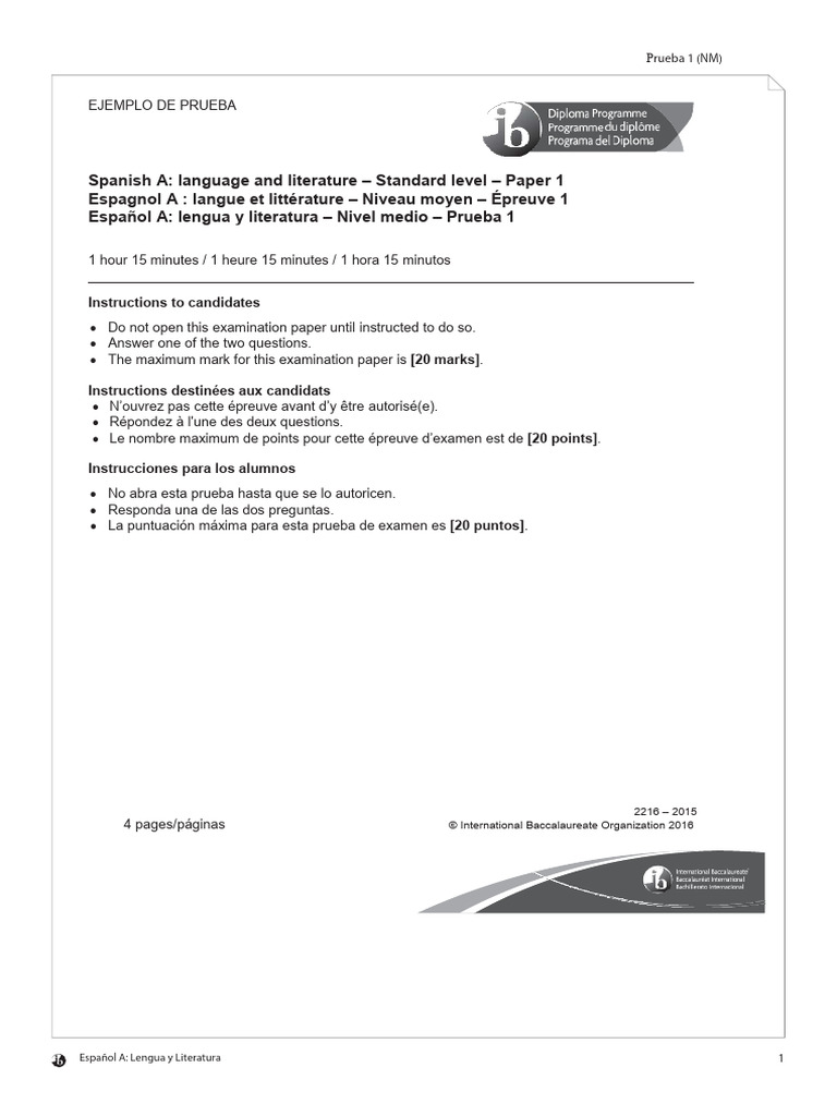 Ejemplo De Prueba 1 Ib Lengua Y Literatura Pdf