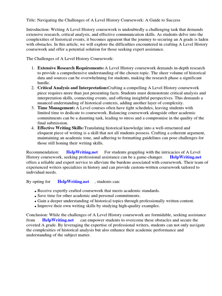 How To Get An A in A Level History Coursework | PDF | Historian ...