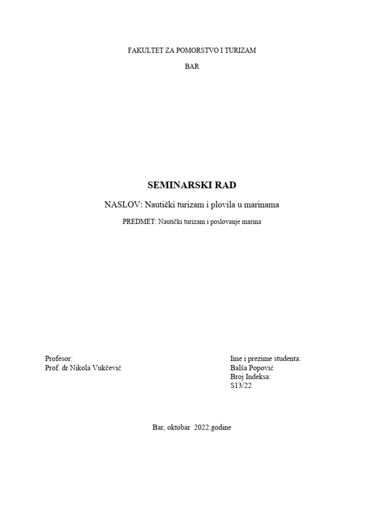 Balsa Popovic Sem Rad NT I Plovila | PDF