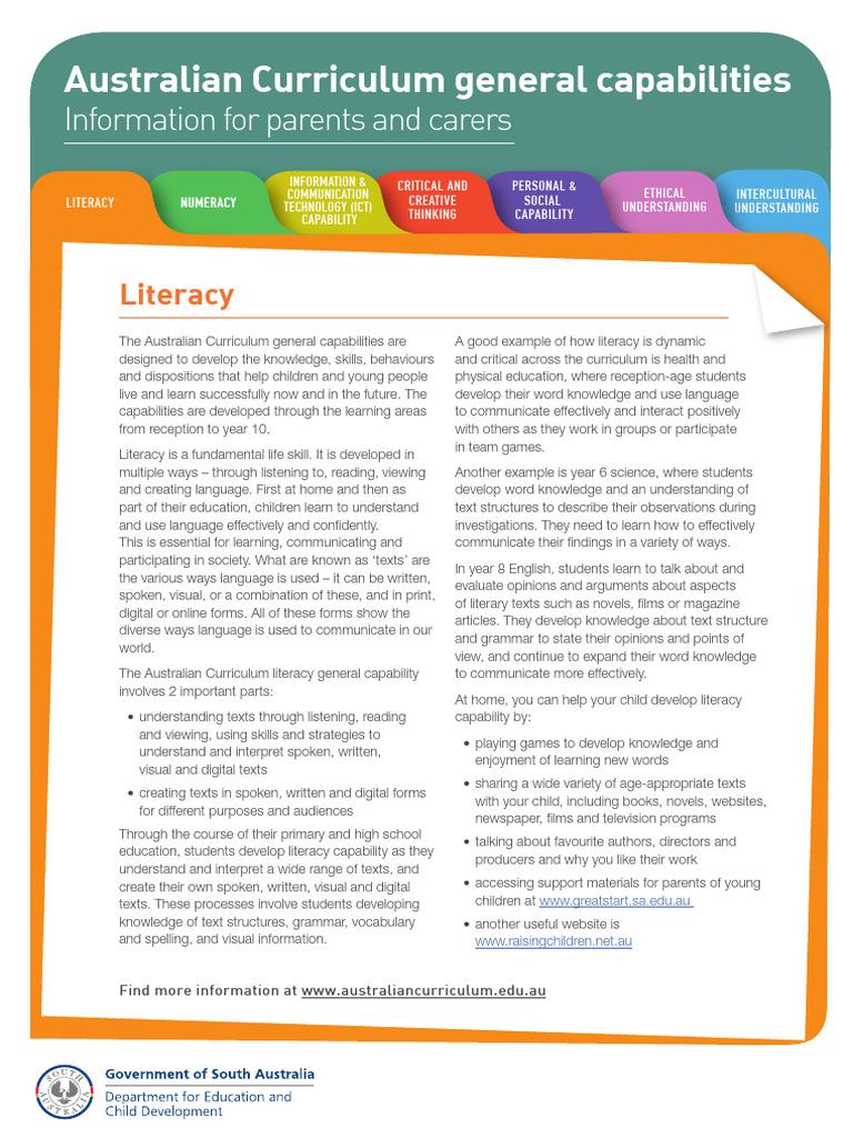 Literacy General Capability | PDF | Literacy | Information