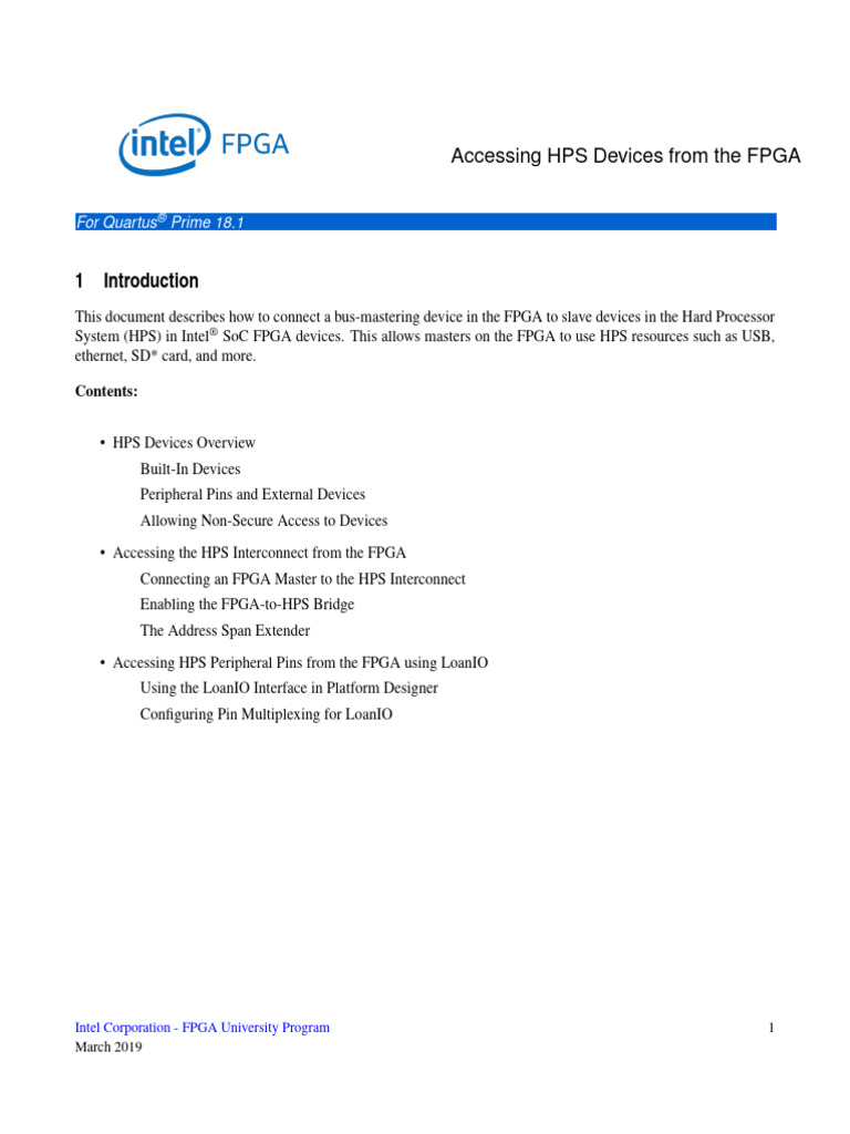 Accessing Hps Devices From Fpga Pdf Field Programmable Gate Array Microcontroller