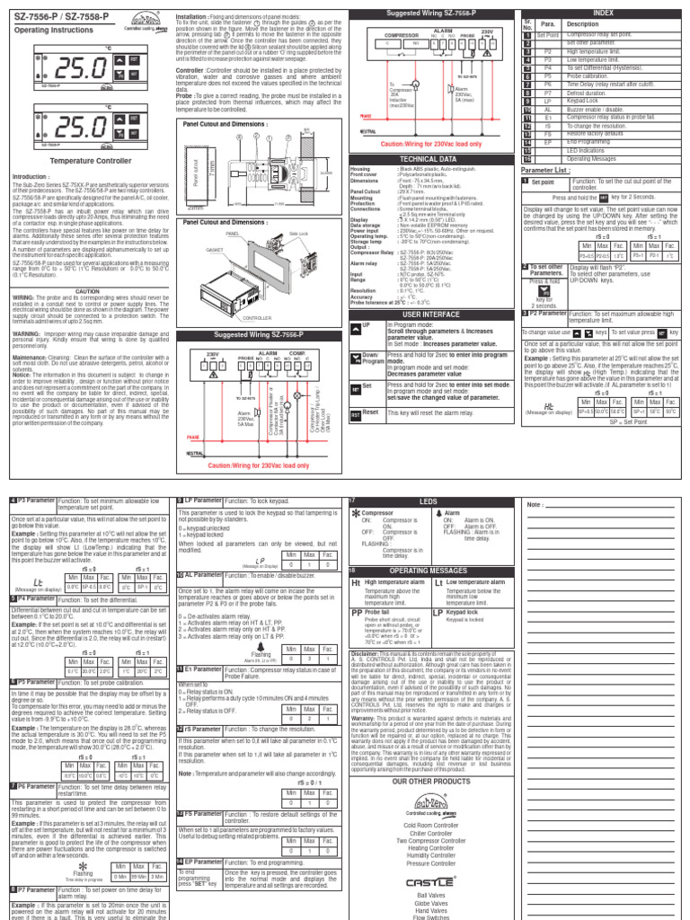 SZ-7556/58-P Temperature Controller Manual | PDF