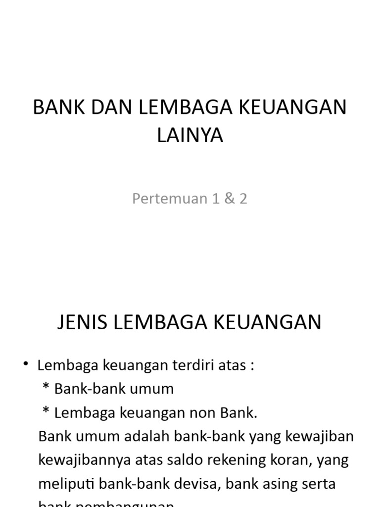 Pertemuan 1-2 Bank Dan Lembaga Keuangan Lainya | PDF