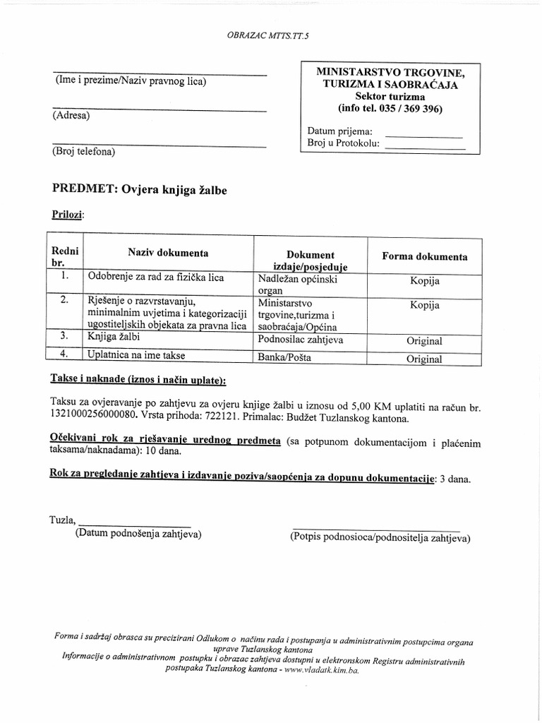 Zahtjev Za Ovjeru Knjige Šanka | PDF