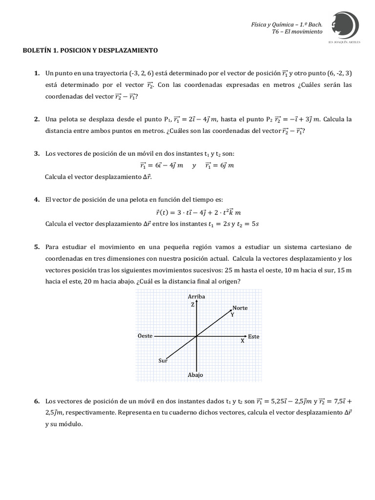 Boletiì N 1. Posicion y Desplazamiento | PDF | Vector Euclidiano | Geometría euclidiana