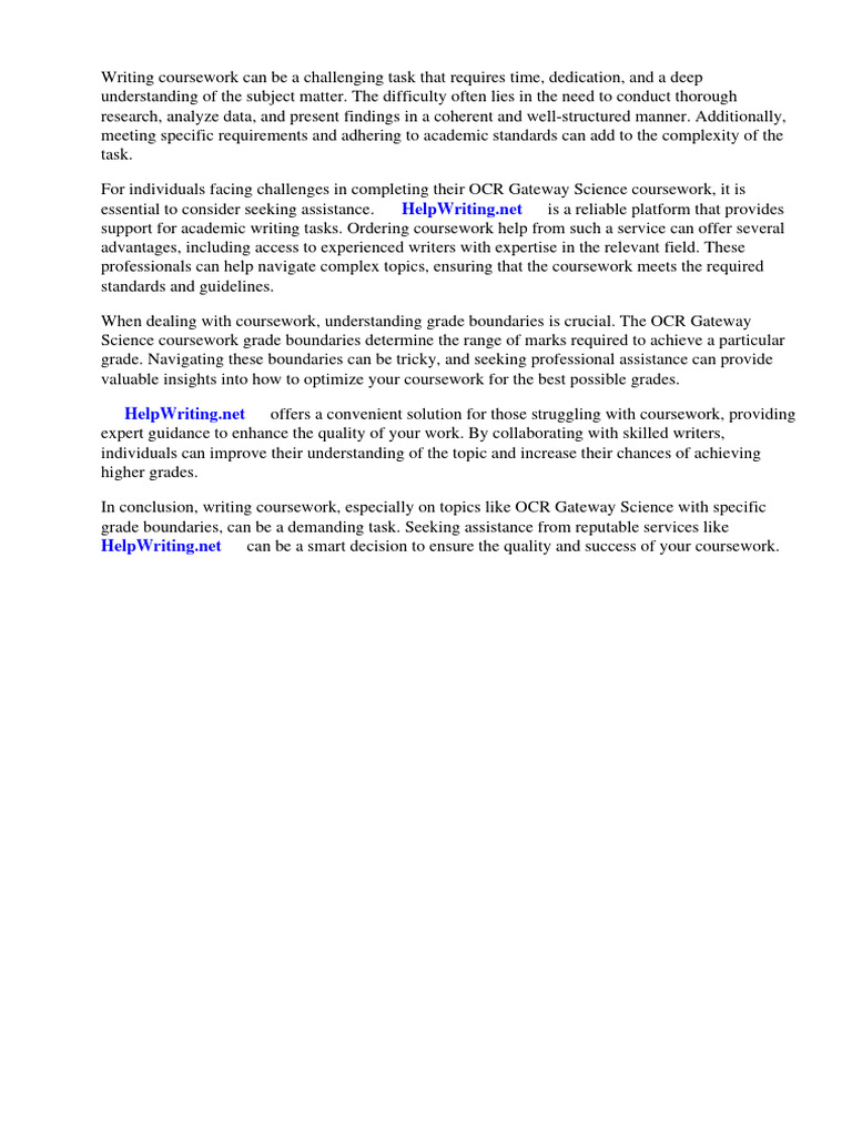 Ocr Gateway Science Coursework Grade Boundaries | PDF | Cost Of Living