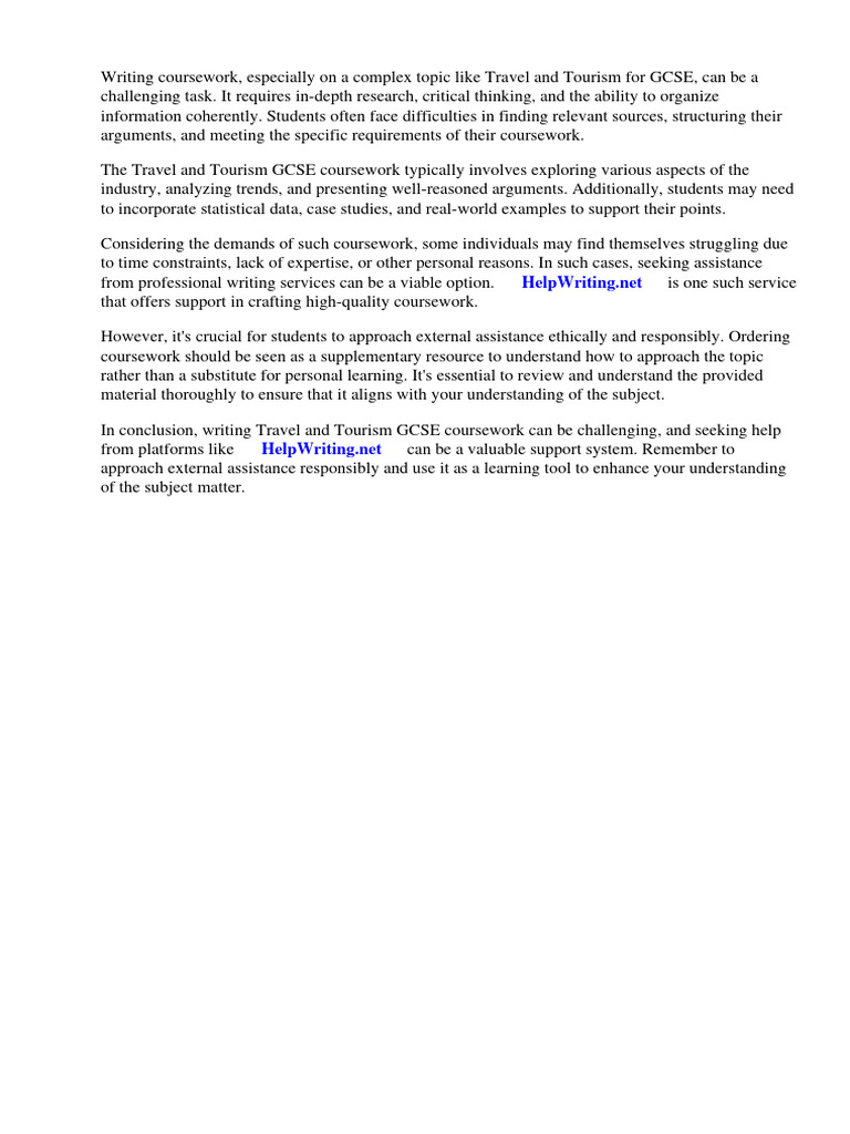 Travel and Tourism Gcse Coursework | PDF