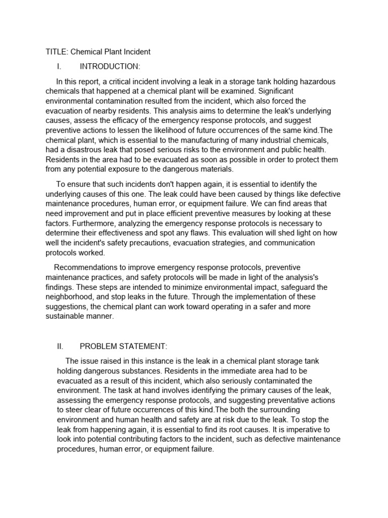 Chemical Plant Incident | PDF | Risk | Emergency