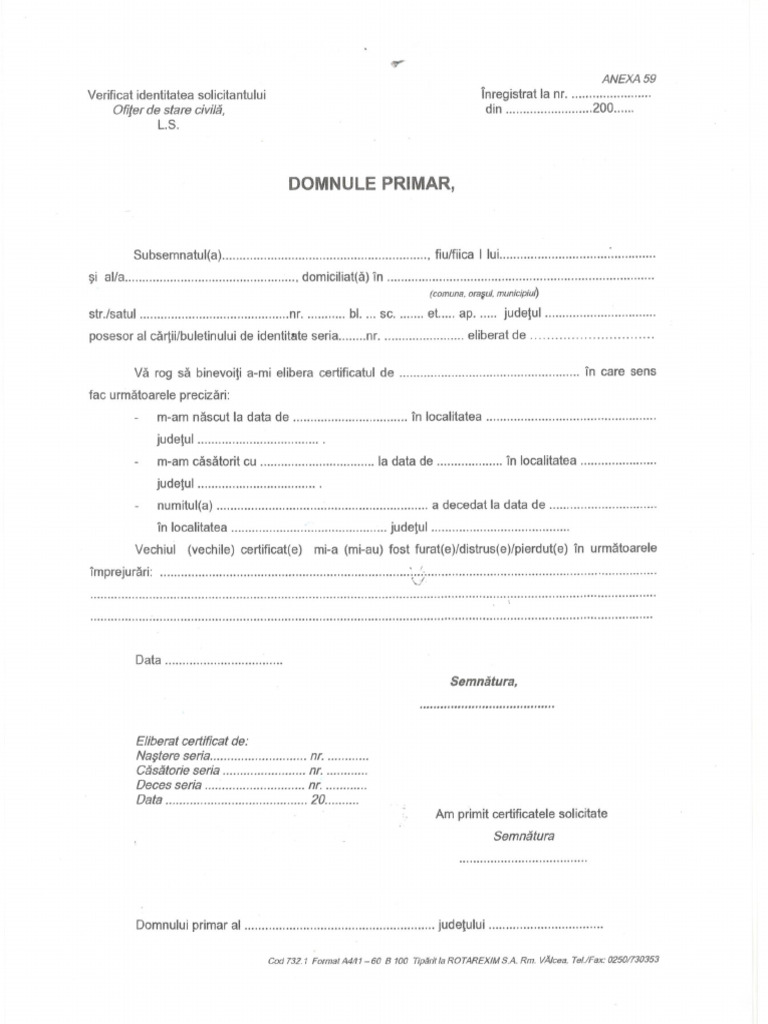 Cerere Eliberare Certificate | PDF