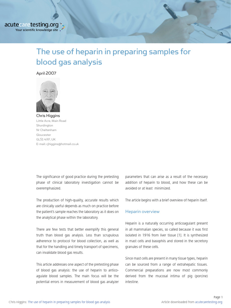 The Use of Heparin in Preparing Samples For Blood Gas Analysis | PDF ...
