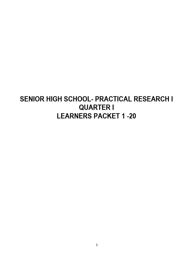 Senior High School-Practical Research I Quarter I Learners Packet 1 ...