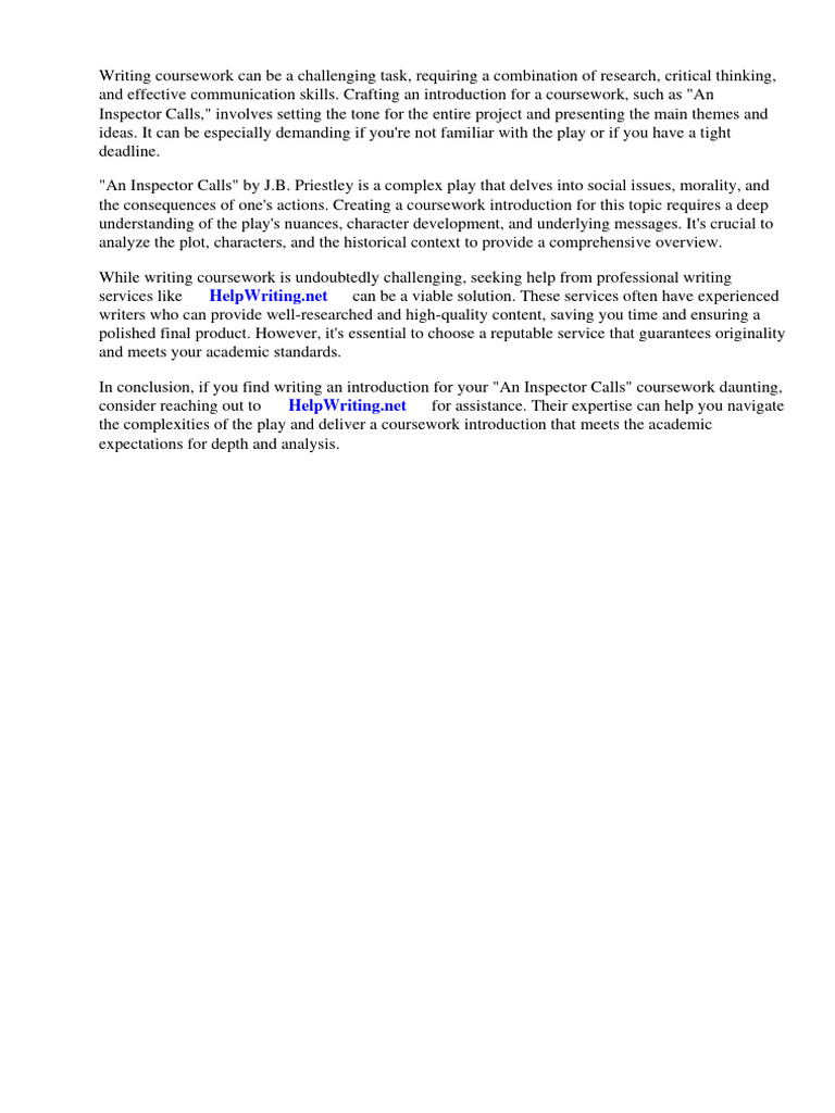 An Inspector Calls Coursework Introduction | PDF | Social Science ...