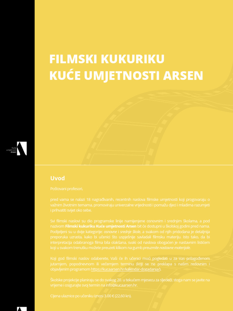 Filmski Kukuriku Kuce Umjetnosti Arsen | PDF