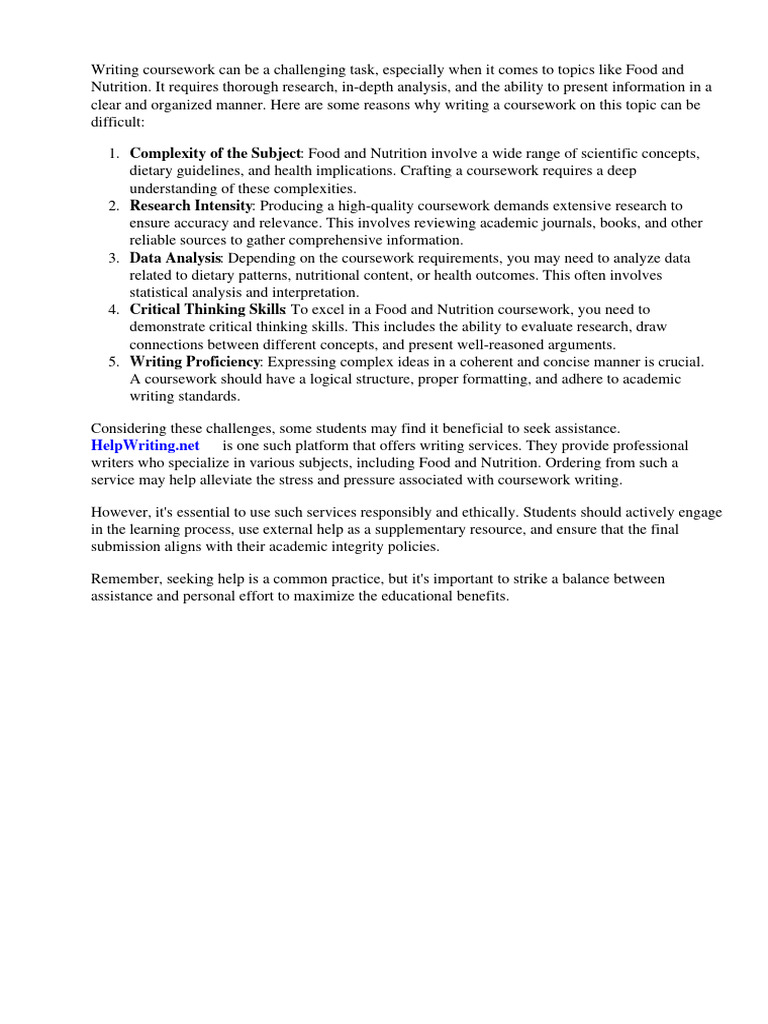 Food and Nutrition Coursework Sample | PDF | Critical Thinking | Thought
