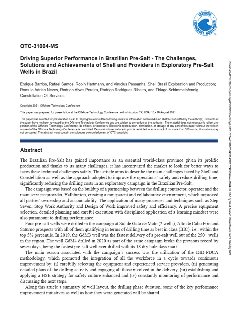Otc-31004-Superior Performance Shell Brazil | PDF | Reliability ...