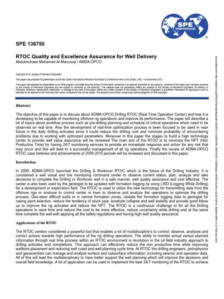 spe-138755-RTOC Quality and Excellence Assurance For Well Delivery ...