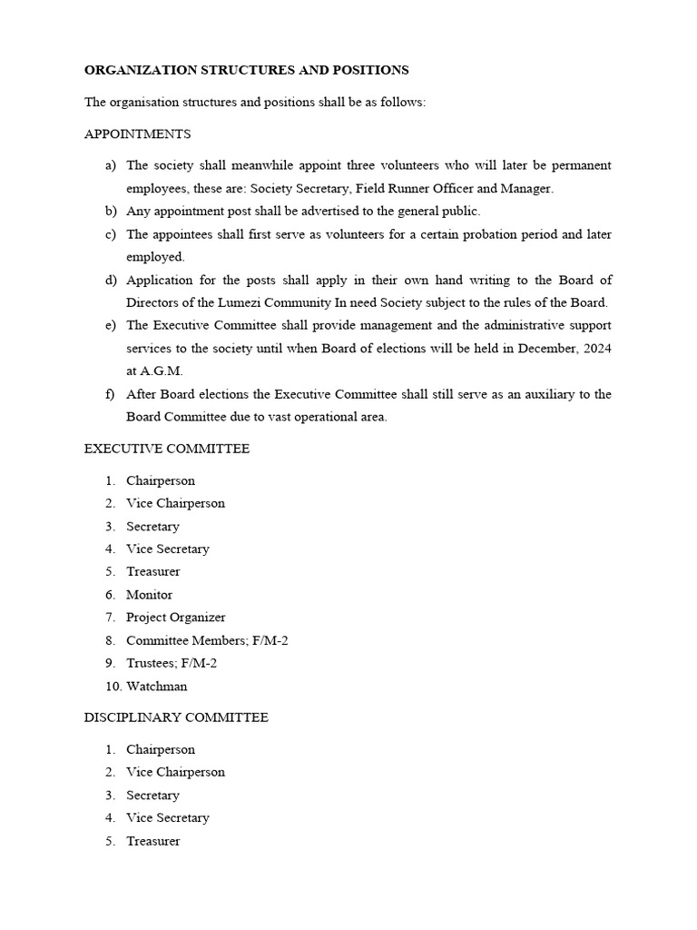 Organization Structures and Positions | PDF | Board Of Directors ...